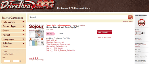 Sojour – Sojour is the premier solo virtual table top (VTT)